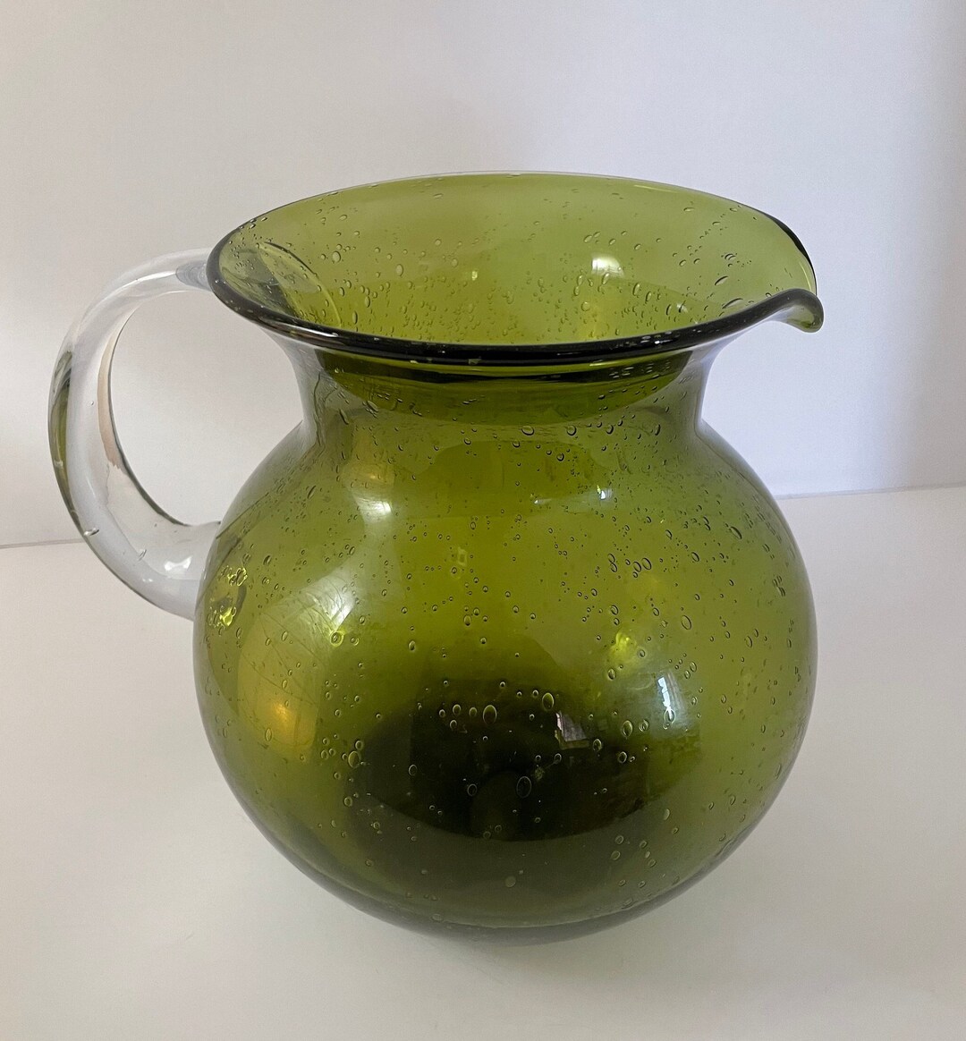 Bubble Glass Pitcher Green Handmade - Etsy