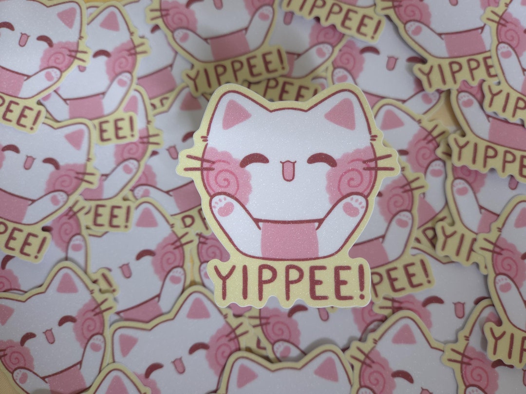 Original Art Cat Sticker Meme - "yippee" (frosted Glitter Texture) - Etsy