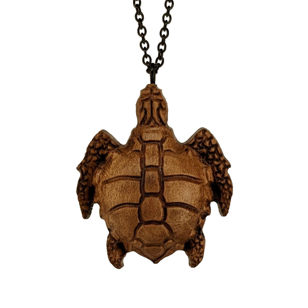Sea Turtle Carved Wood Pendant Necklace - Etsy