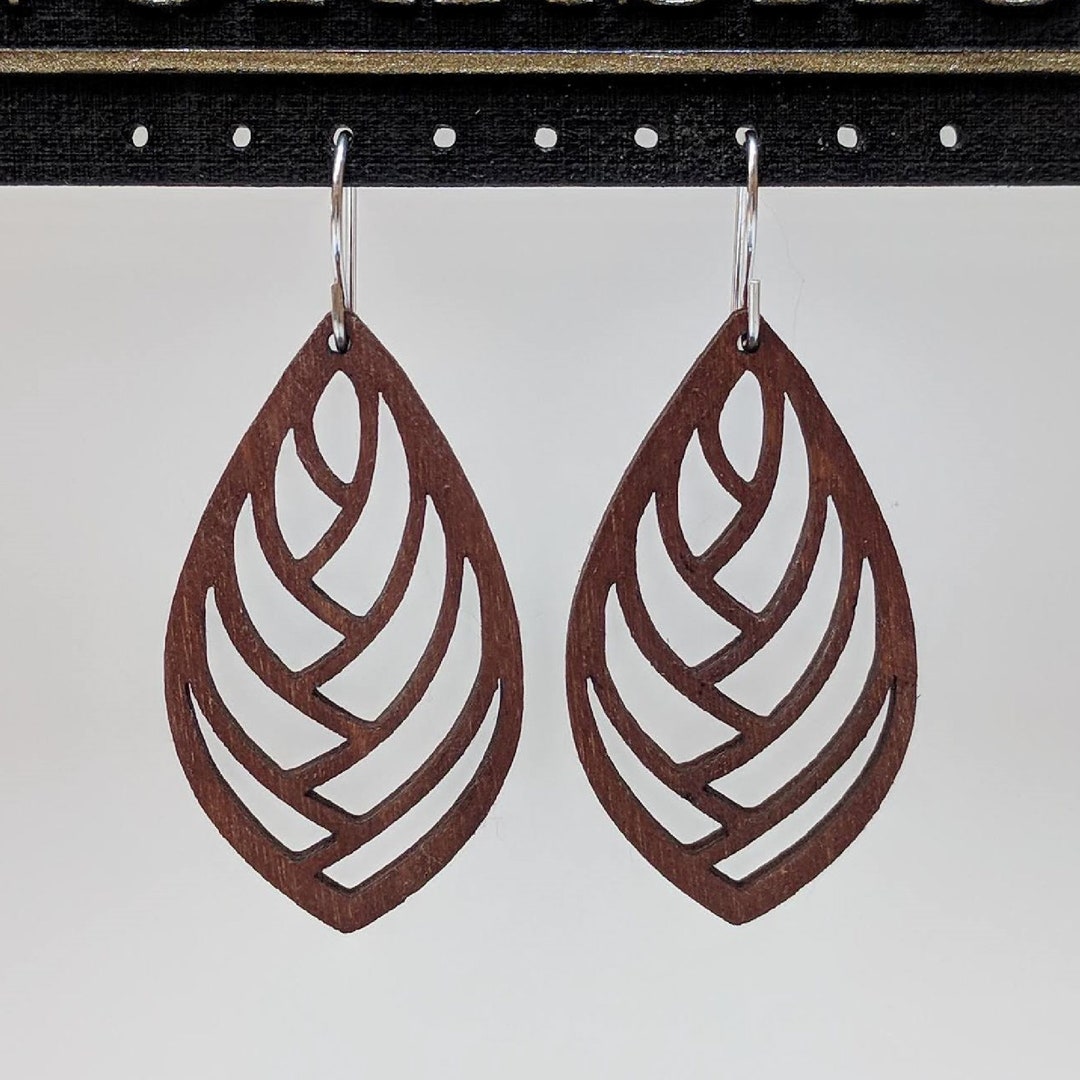 Herringbone Pattern Lightweight Wood Earrings - Etsy