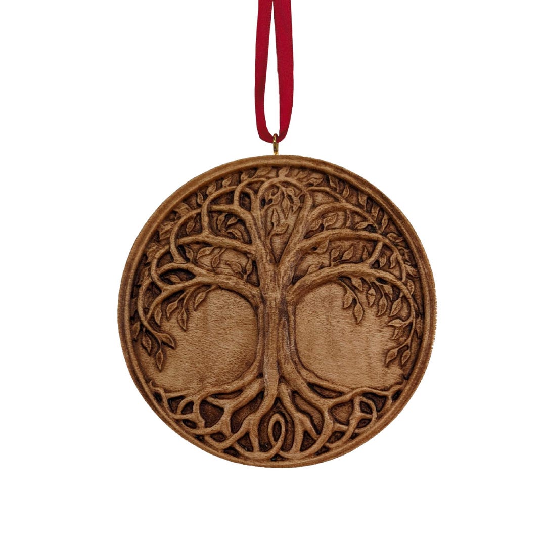 Tree of Life Carved Wood Christmas Ornament, Your Photo and Text on the ...