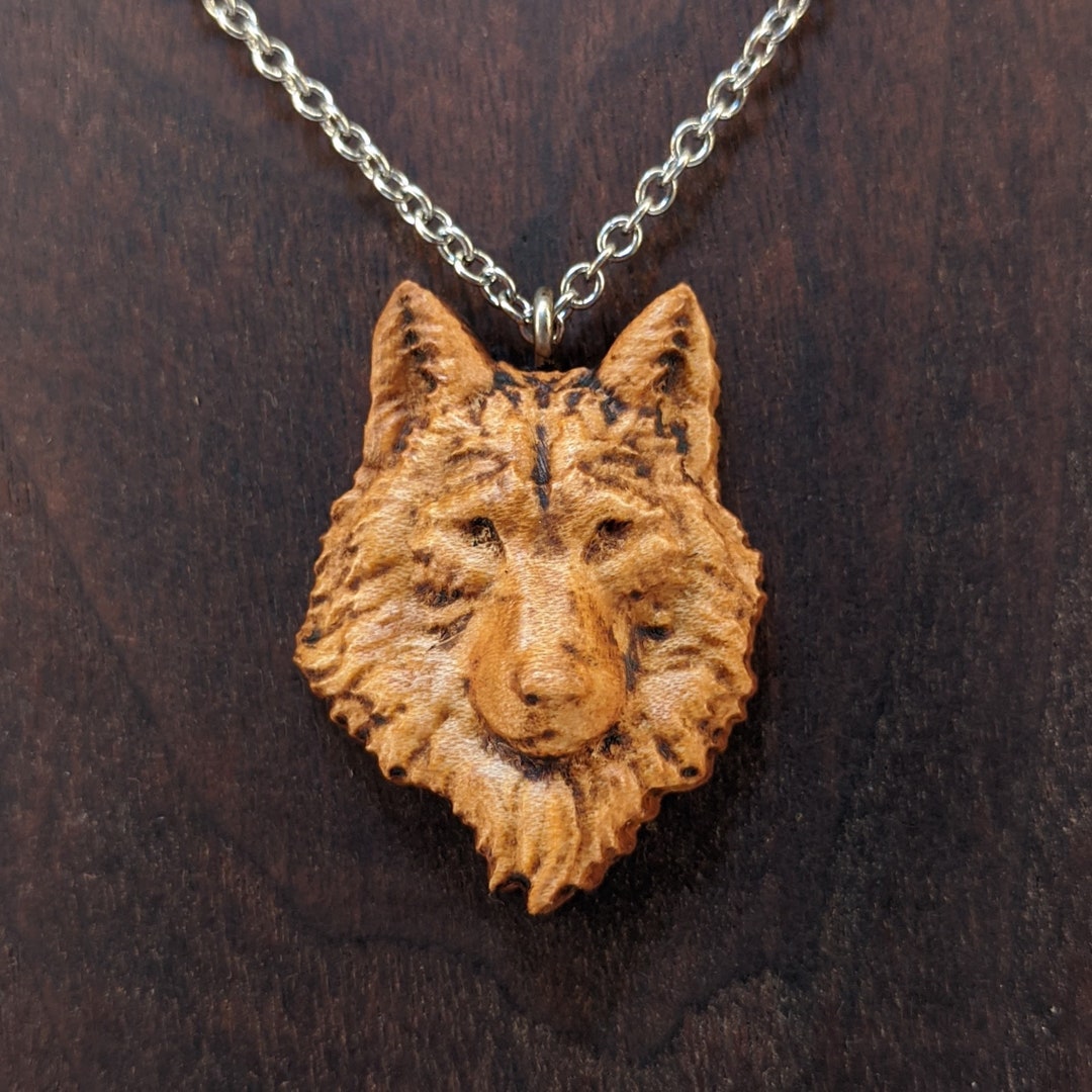 Wolf Head Carved Wood Pendant - Etsy