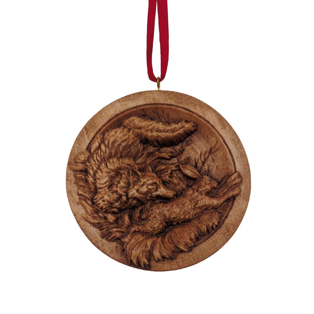Fox and Rabbit Carved Wood Christmas Ornament, Your Photo and Text on ...