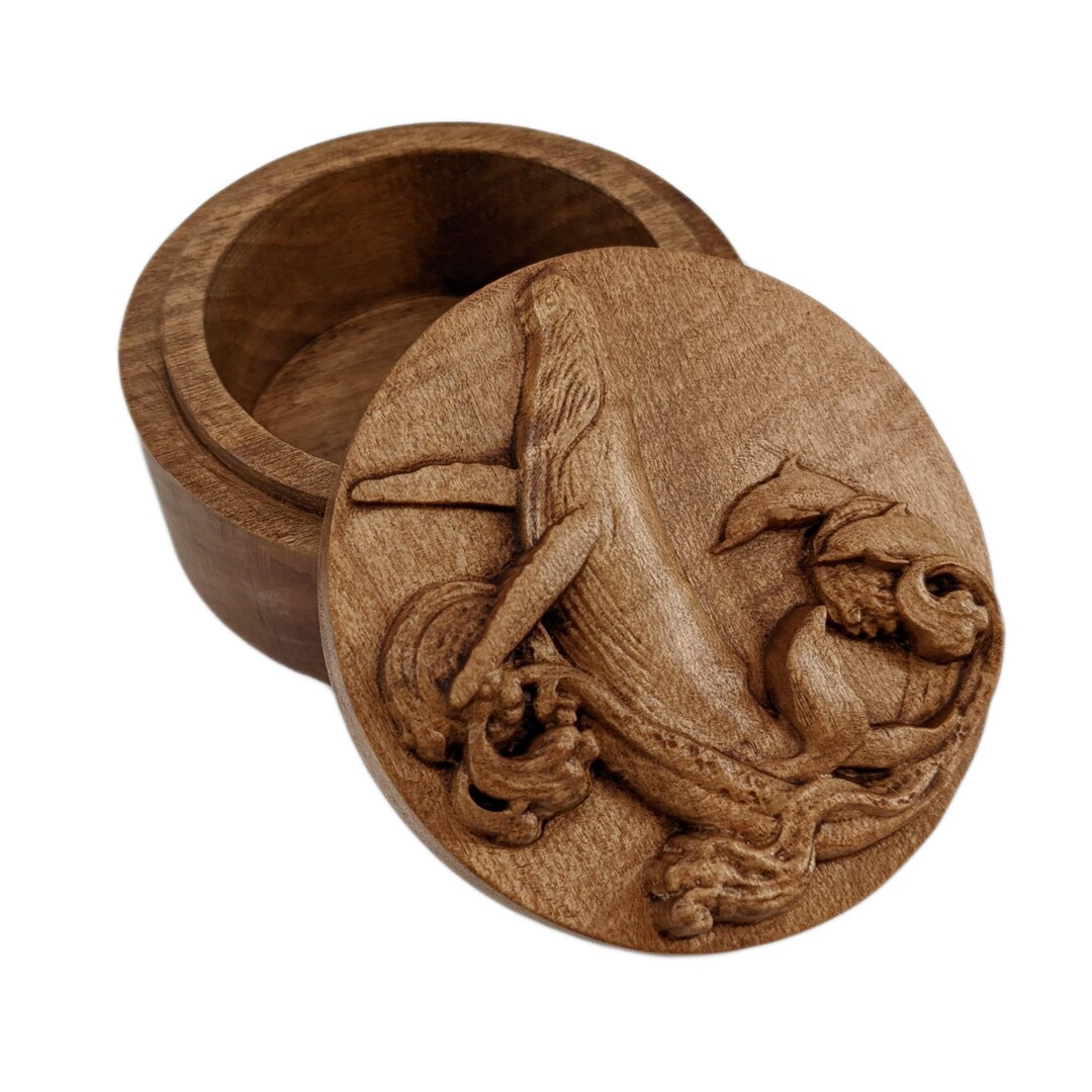 Whale Carved Wood Round Keepsake Box - Etsy