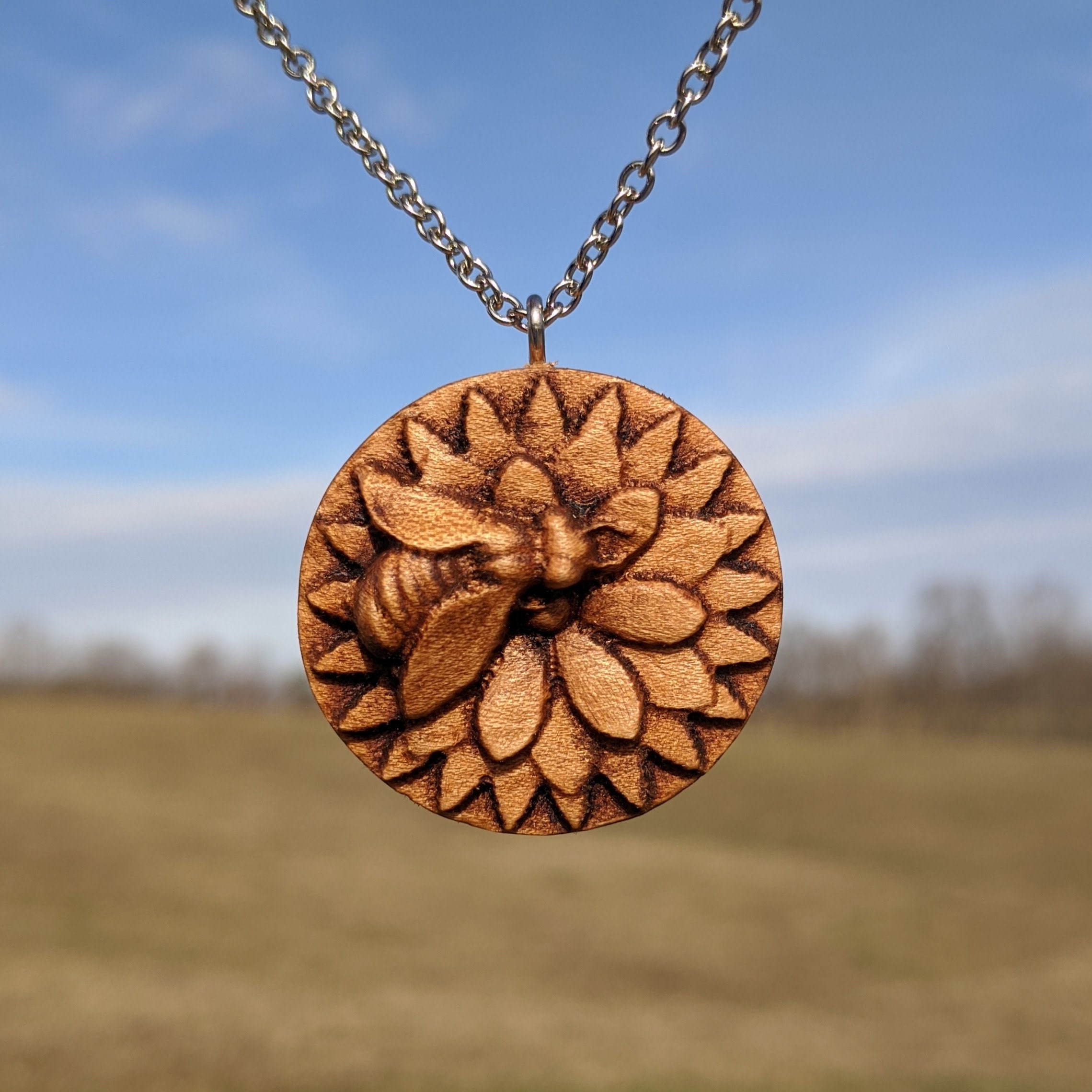 Bee Carved Wood Pendant Necklace - Etsy