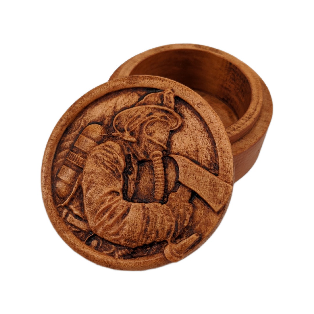 Firefighter Carved Wood Keepsake Box - Etsy