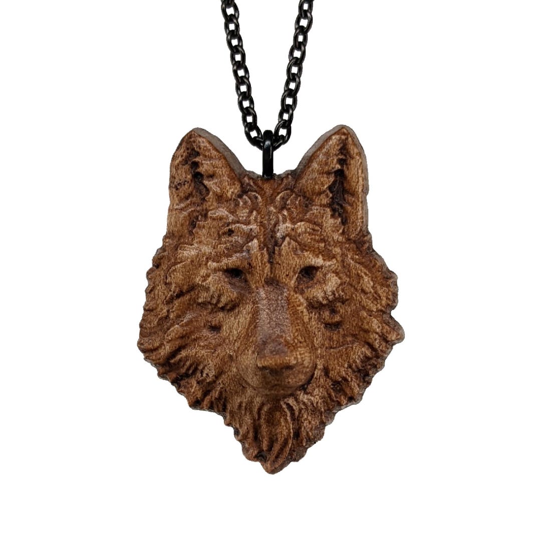 Wolf Head Carved Wood Pendant - Etsy