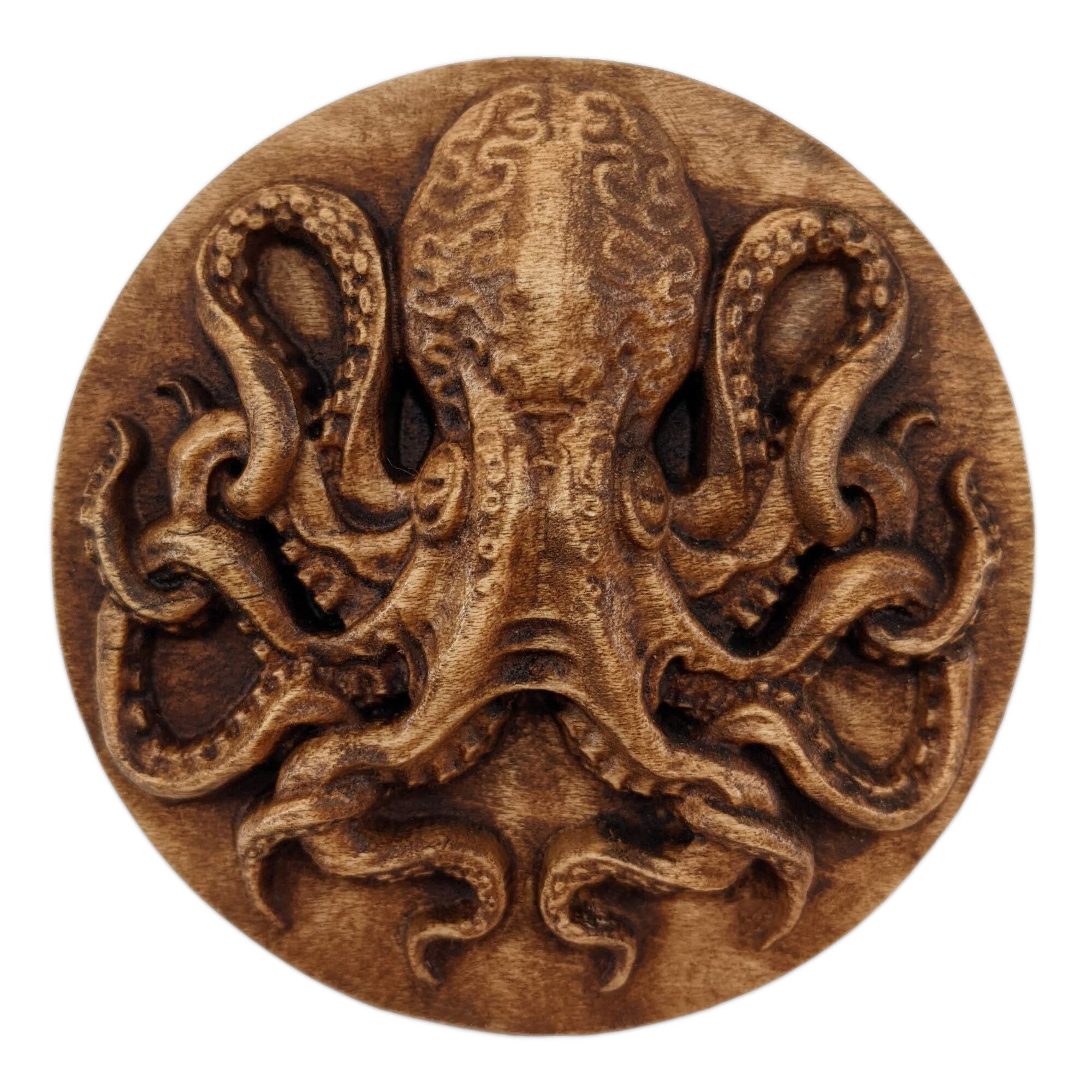 Octopus Carved Wood Round Keepsake Box - Etsy