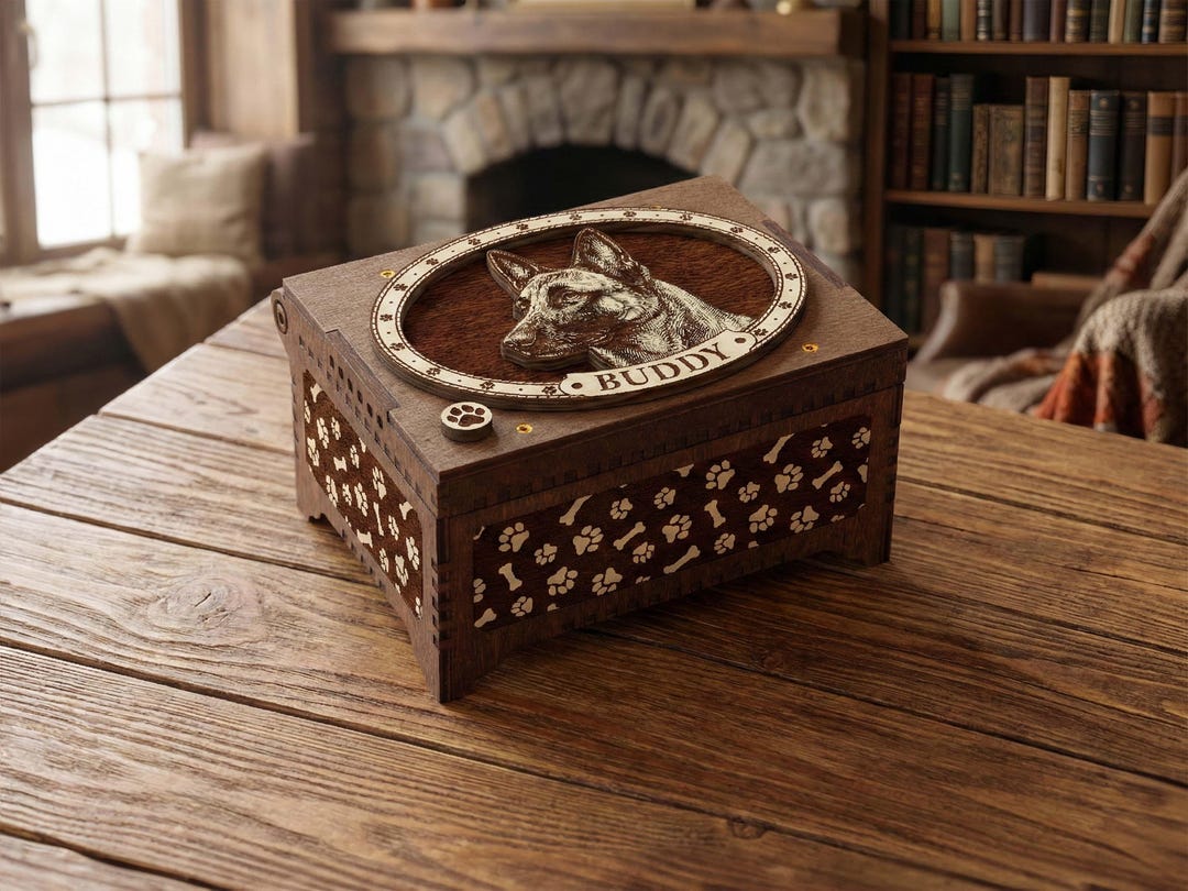 Belgian Malinois Dog Custom Memorial Music Box, Keepsake Urn, Photo ...