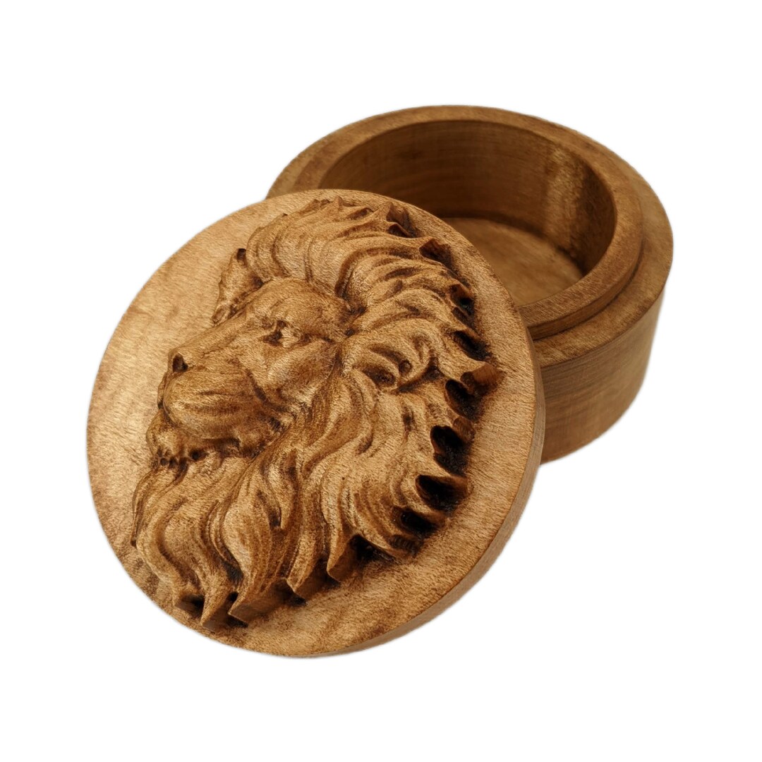 Lion Side Profile Carved Wood Ring Box - Etsy