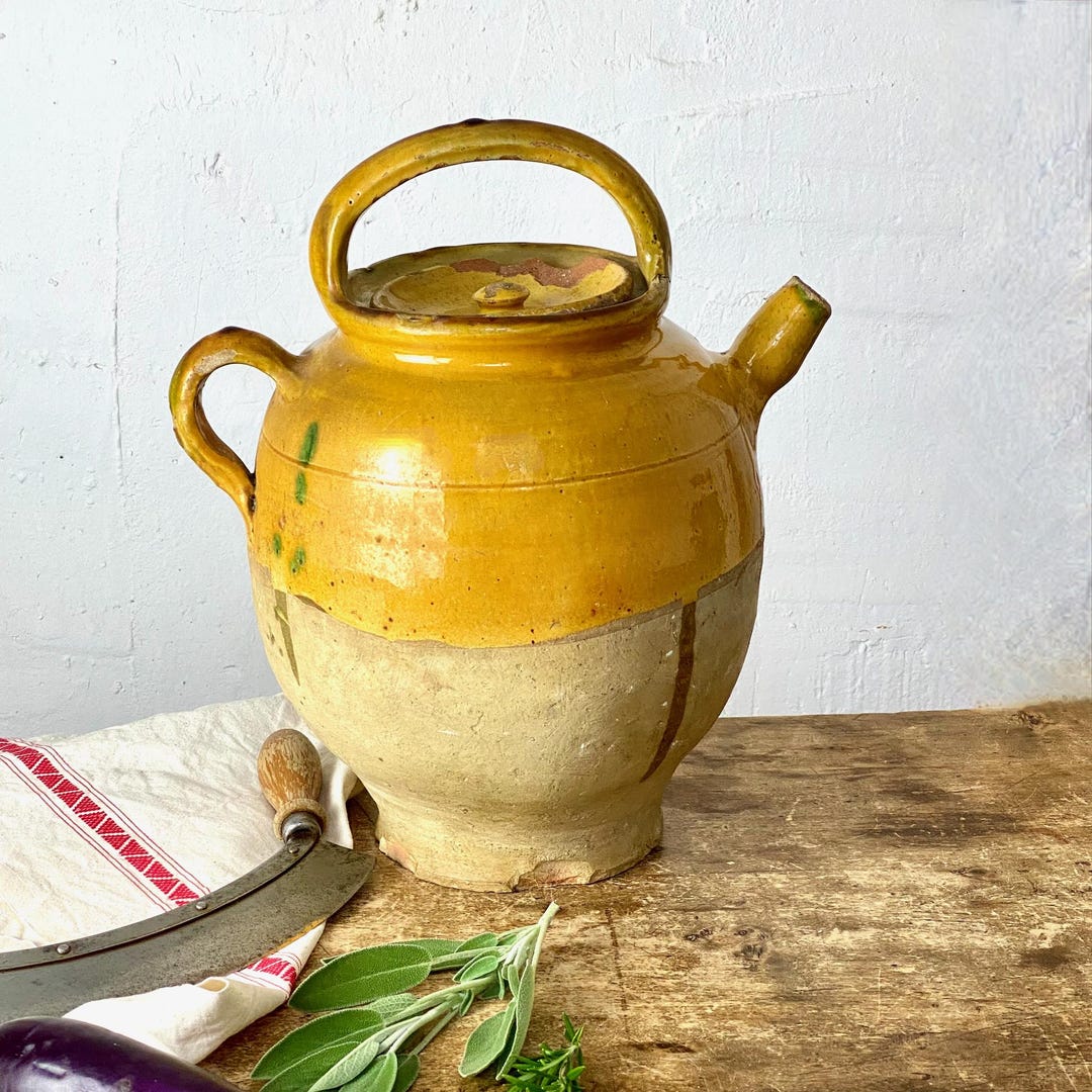 Antique Provencal Confit Pot 14.5, Gargoulette With Ochre Glaze and ...