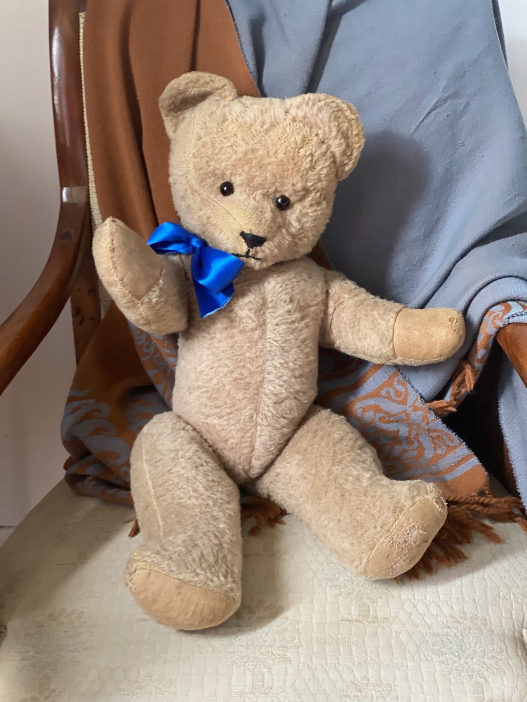 Large 1940s French Teddy Bear 21 With Disc Joints, Glass Eyes ...