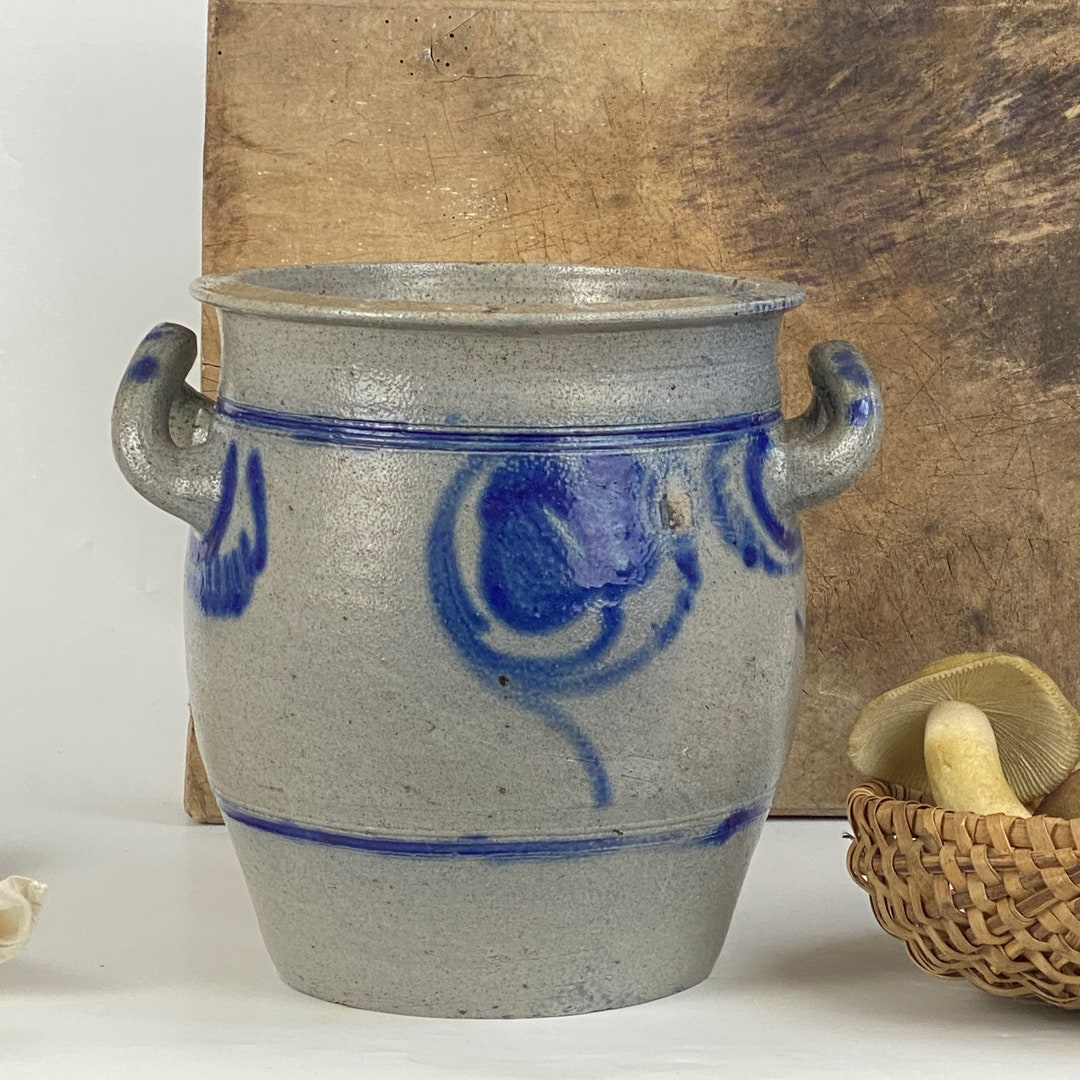 Antique French Alsace Confit Pot, Large Blue Salt-glazed Jar in ...