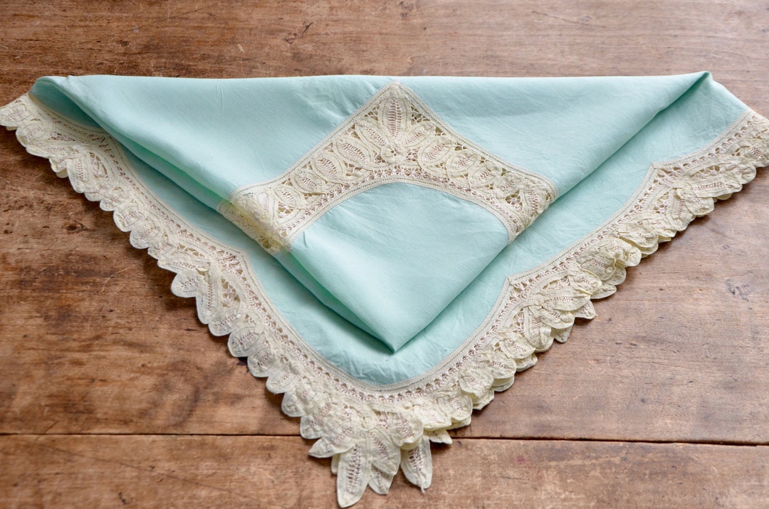 Antique Linen Table Cloth, Hand Made French Lace,green Square Lace ...