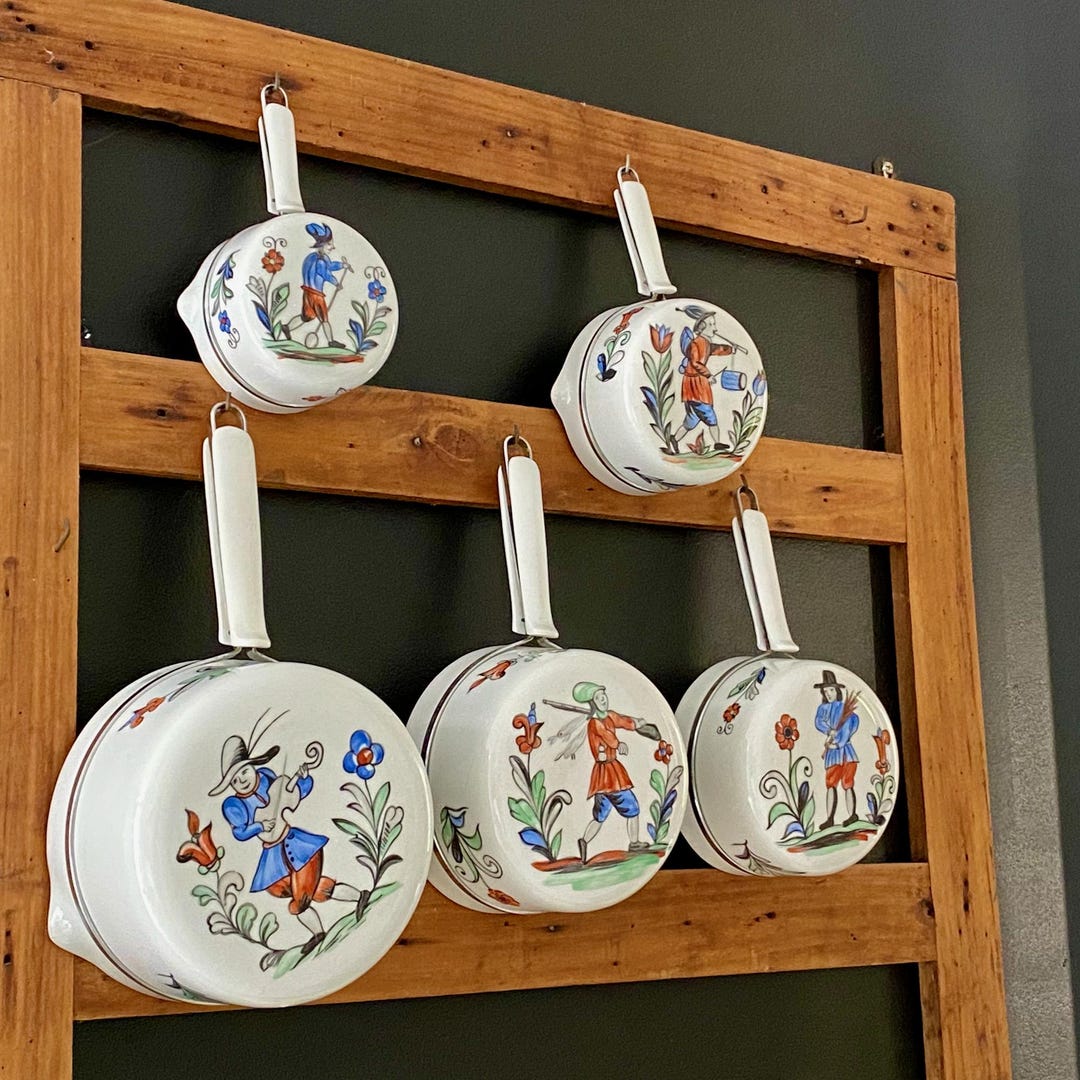 Aluminite Frugier Pans, Set of Limoges Porcelain Saucepans With Hand ...