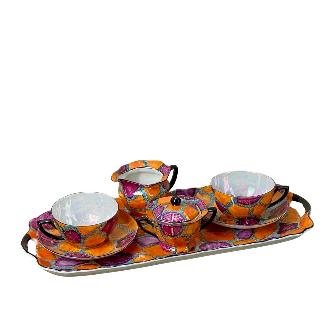 Victoria Czechoslovakia Tea Set for Two 1930s, Art Deco Porcelain Tête ...