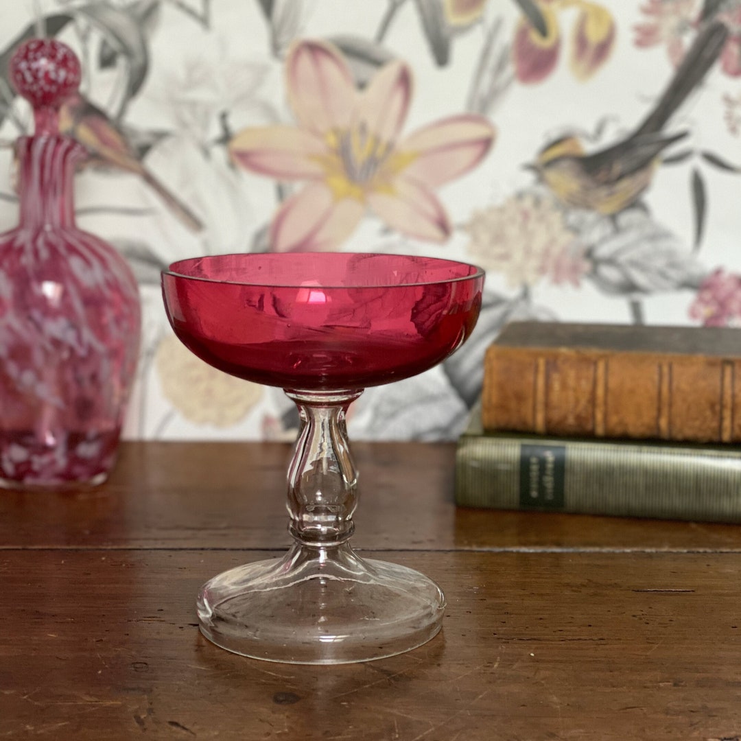 Victorian Cranberry Glass Footed Bowl, 19th Century Ruby Gold Glass ...