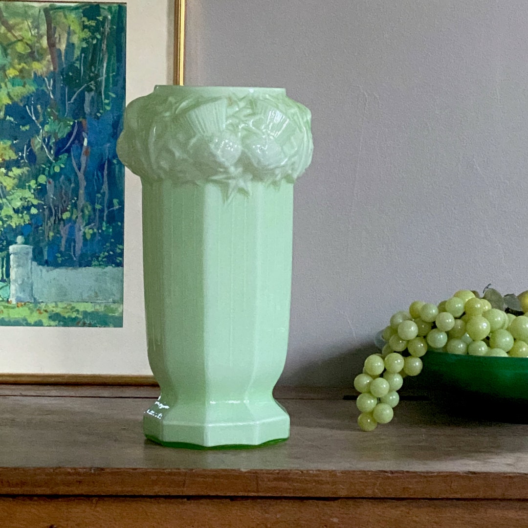 French Art Deco Vase in Opaline Glass by Vianne, 1930s Mint Green Cased ...
