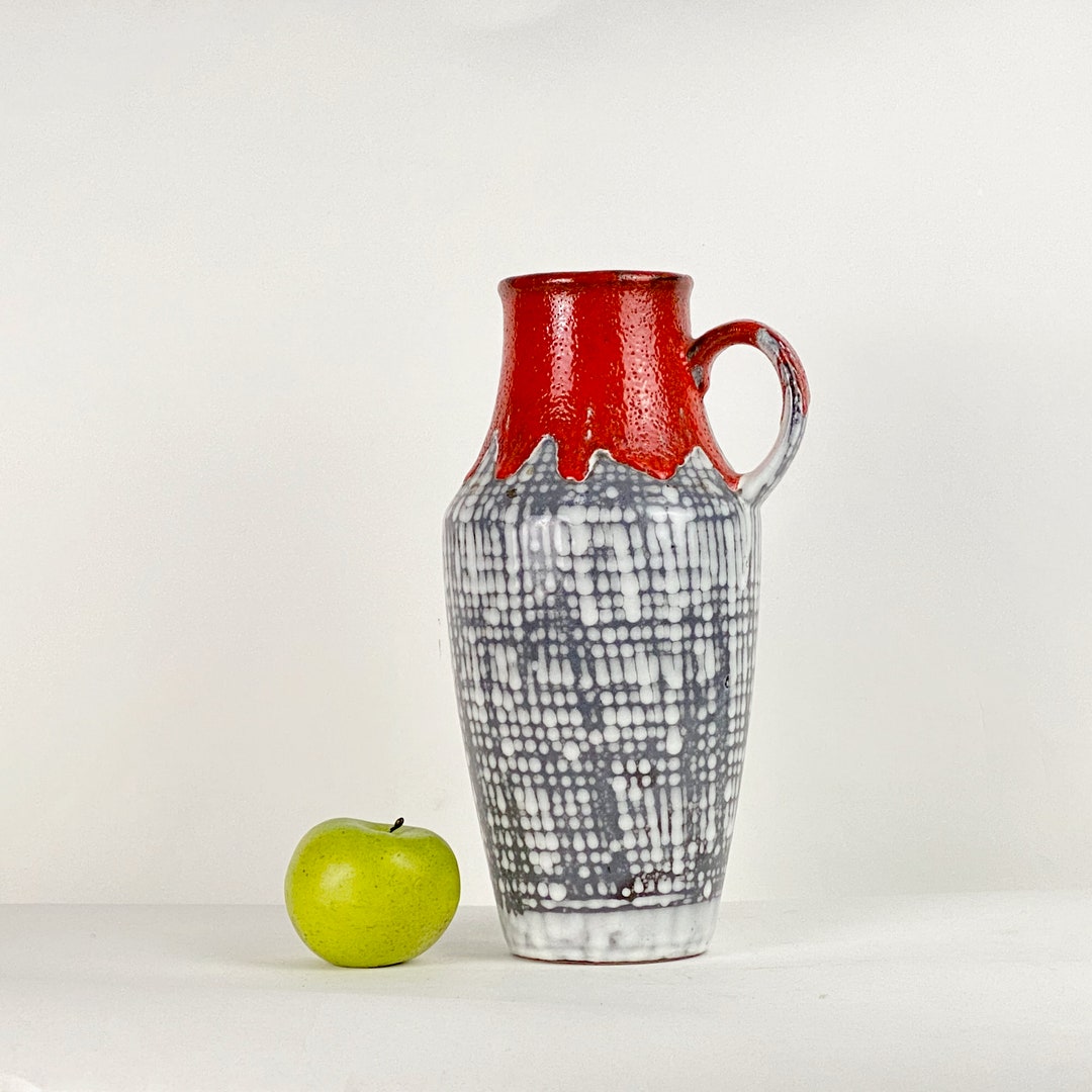 Vintage Jasba Vase 1215-30, Rare Large Fat Lava Red and White Snow ...