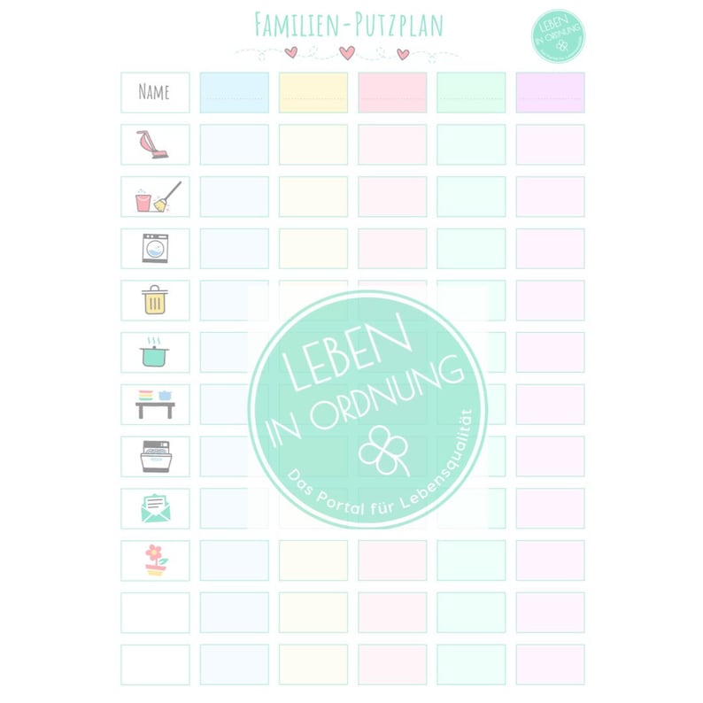 Familien-Putzplan zum Ausdrucken als Sofort-Download (PDF) - Etsy.de