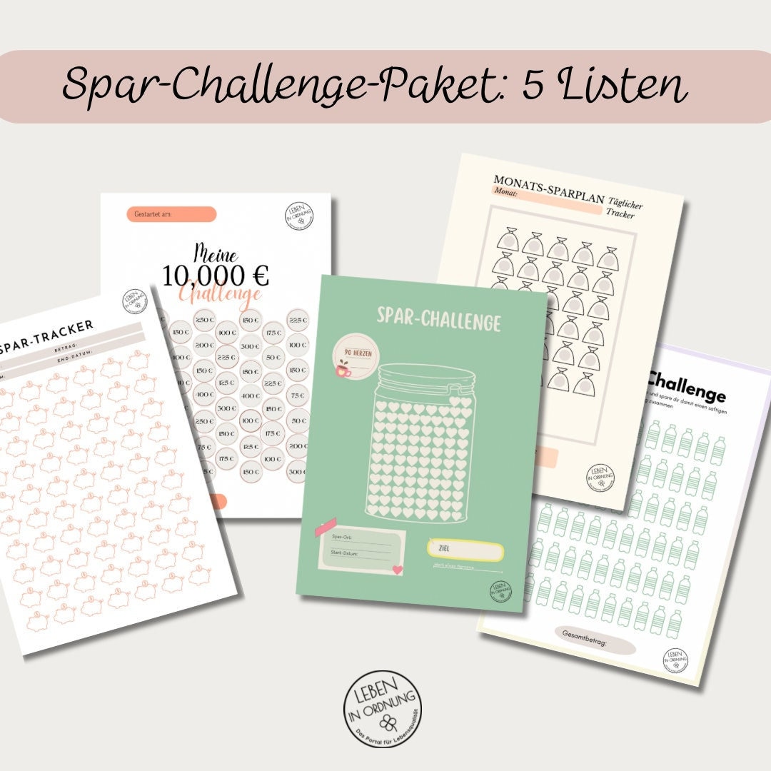 Spar-planer Paket 5 Spar-challenges Budget-tracker A4 Zum Dowmload ...