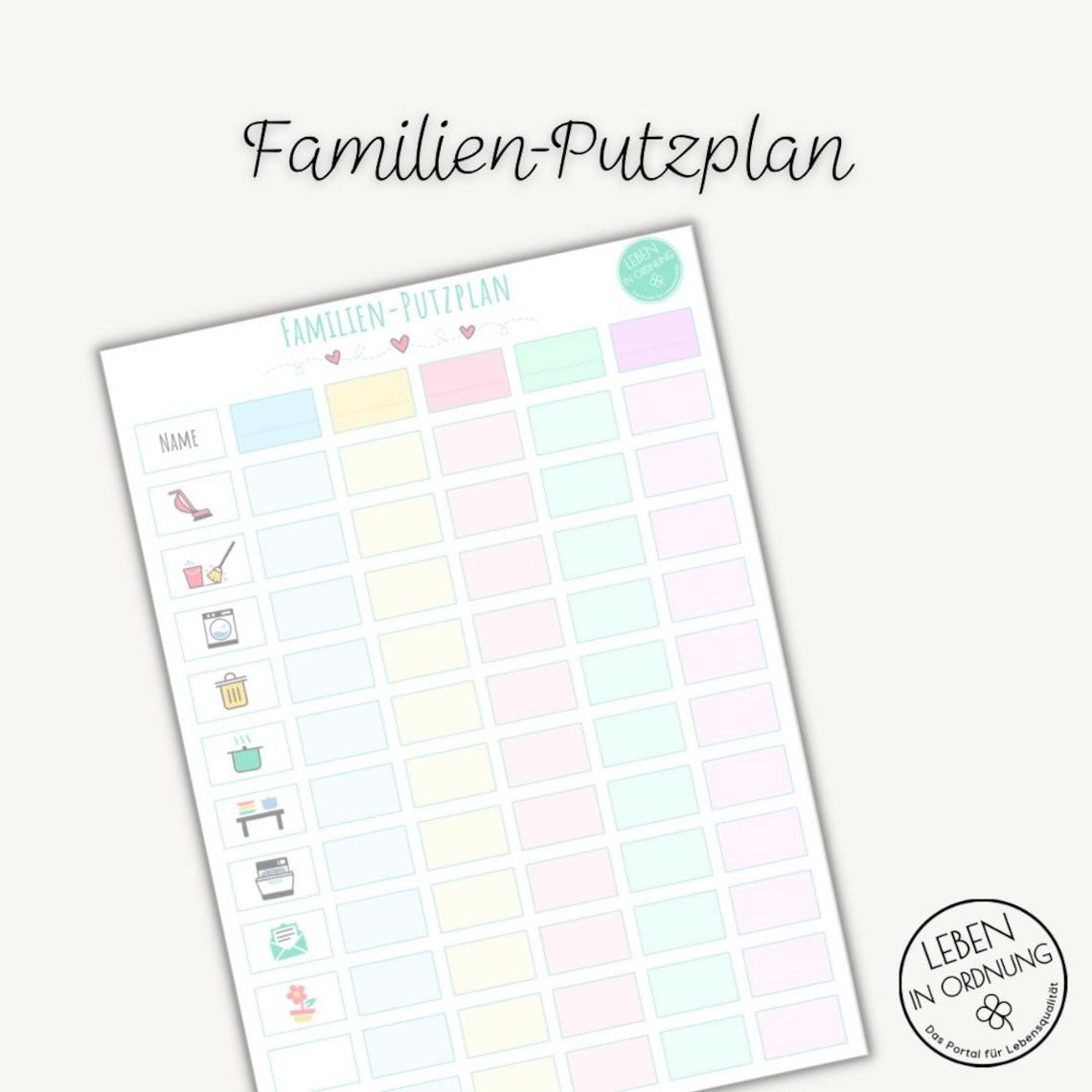 Familien-Putzplan zum Ausdrucken als Sofort-Download PDF - Etsy.de