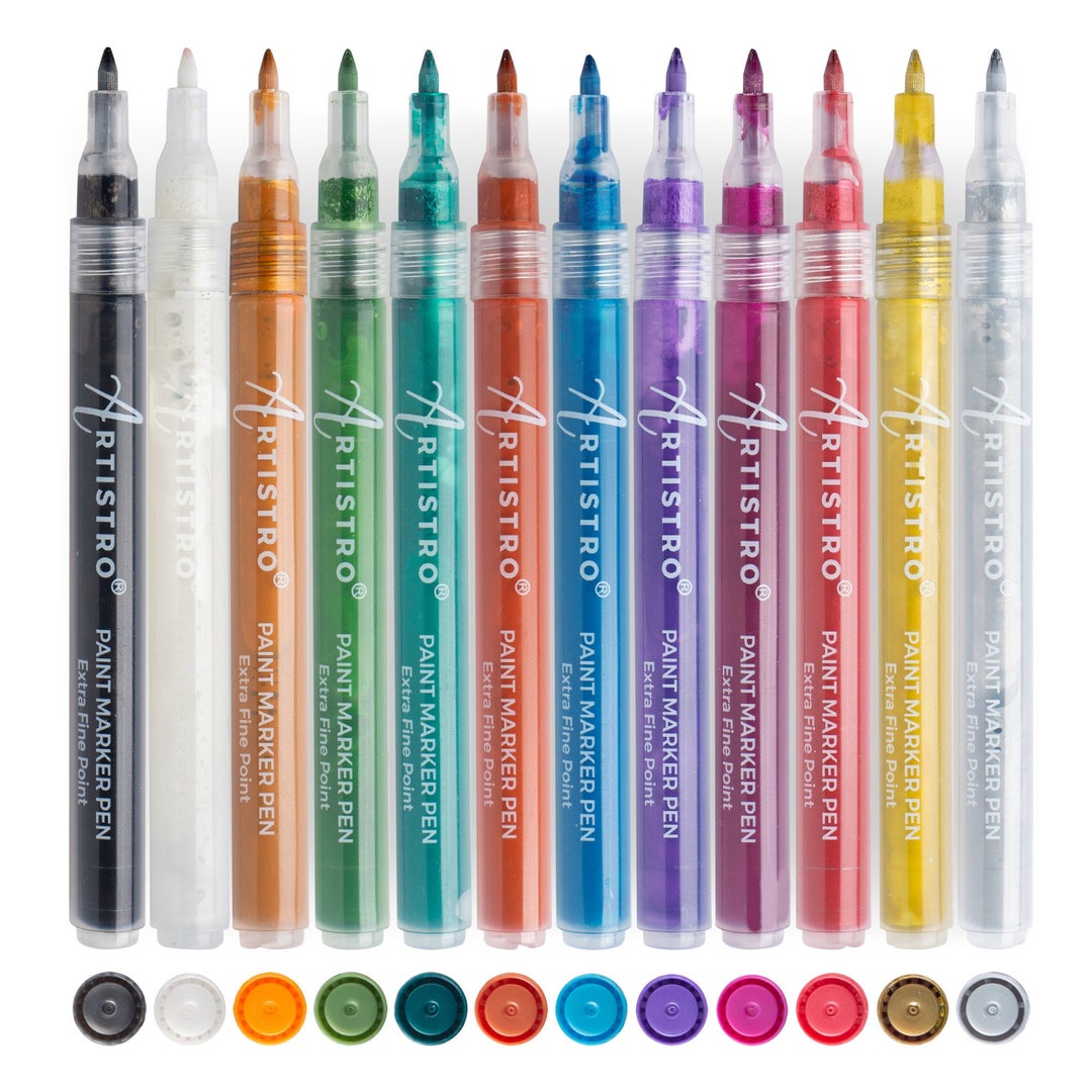 12 Metallic Acrylic Paint Pens extra-fine Tip for Rock, Stone, Ceramic ...