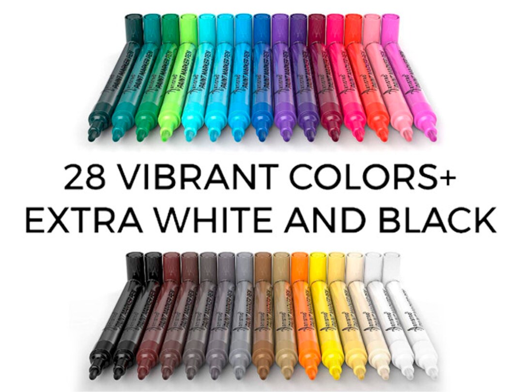 30 Acrylic Paint Pens Medium Tip for Rock Painting, Wood, Fabric, Card ...