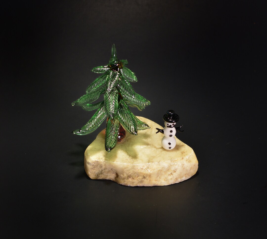 Hand Blown Glass Pine Tree With a Snowman - Etsy