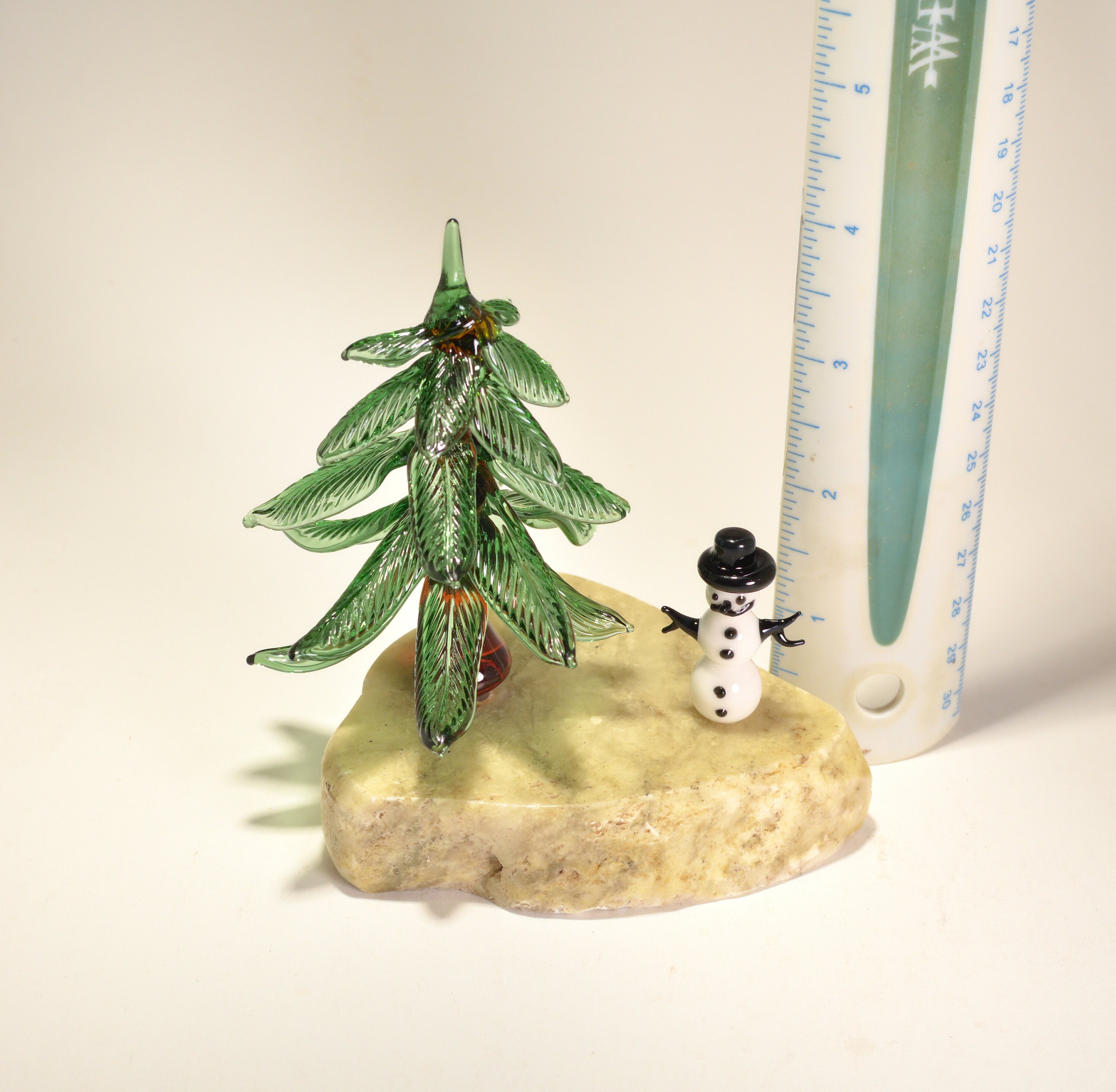 Hand Blown Glass Pine Tree With a Snowman - Etsy