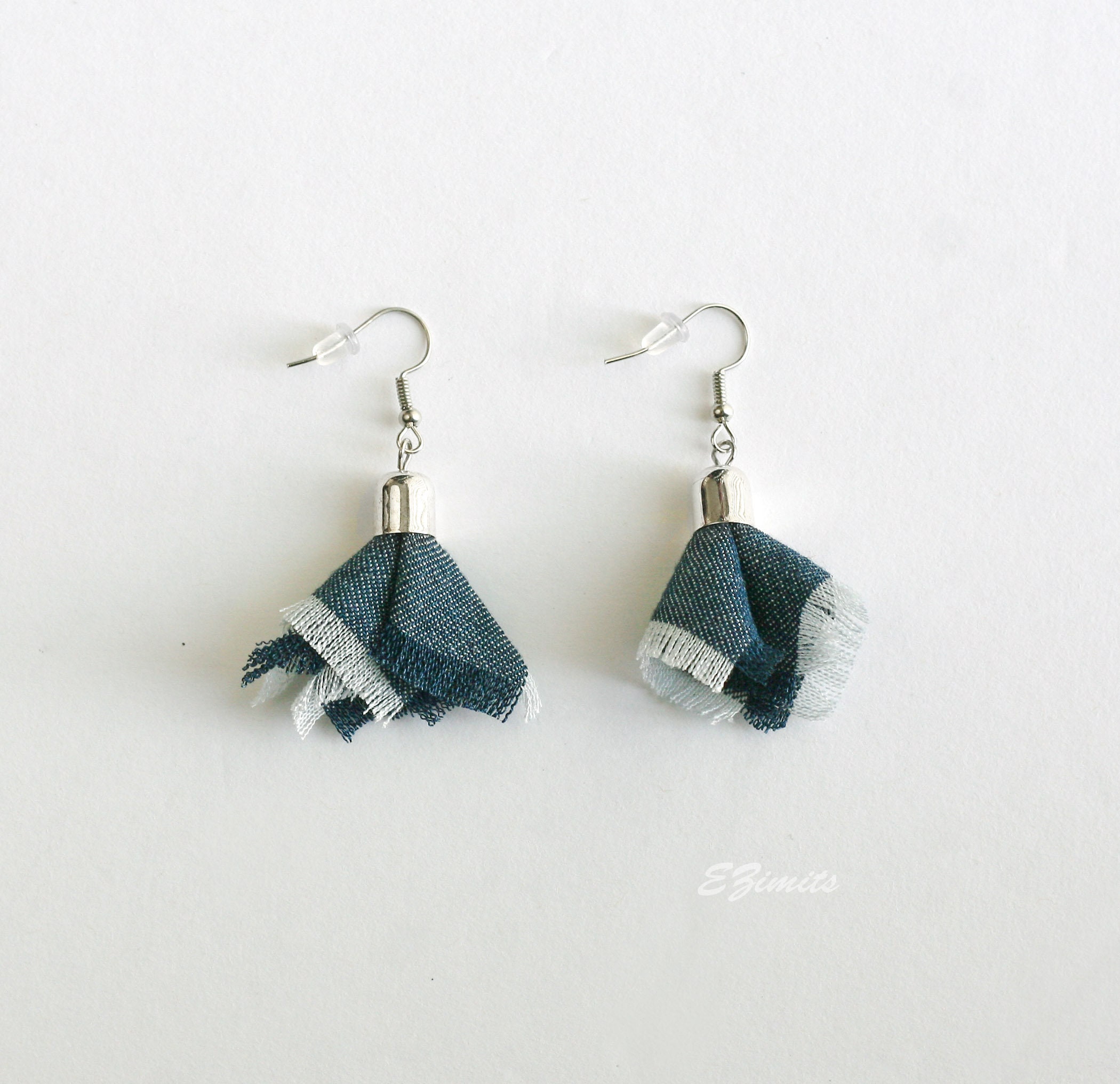 Blue Denim Dangle Earrings for Women. Jeans Fabric Earrings. - Etsy
