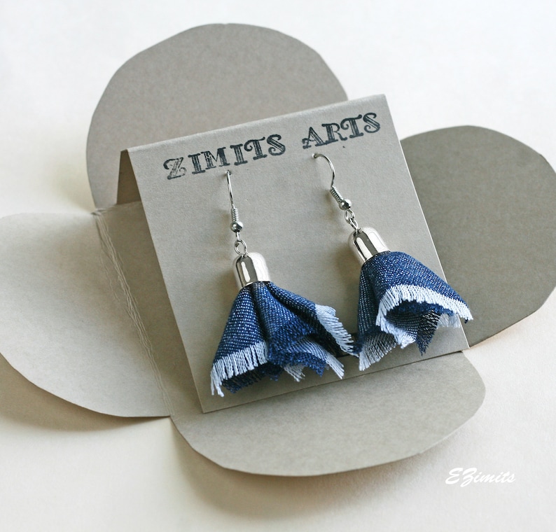 Blue Denim Dangle Earrings for Women. Jeans Fabric Earrings. - Etsy