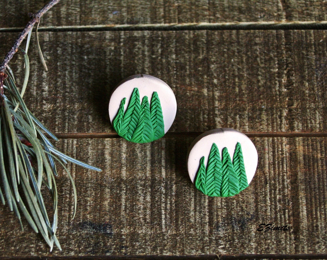 Pine Tree Clay Earrings. Forest Earrings for Women. Clay Stud Earrings. Gift for Her. Handmade ...