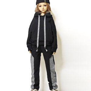 BJD Doll Clothes Full Set for 1/3 1/4 1/6 Hoodie+trousers Black White ...