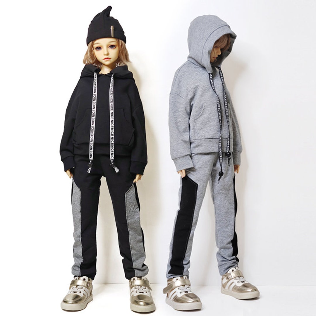 BJD Doll Clothes Full Set for 1/3 1/4 1/6 Hoodie+trousers Black White ...
