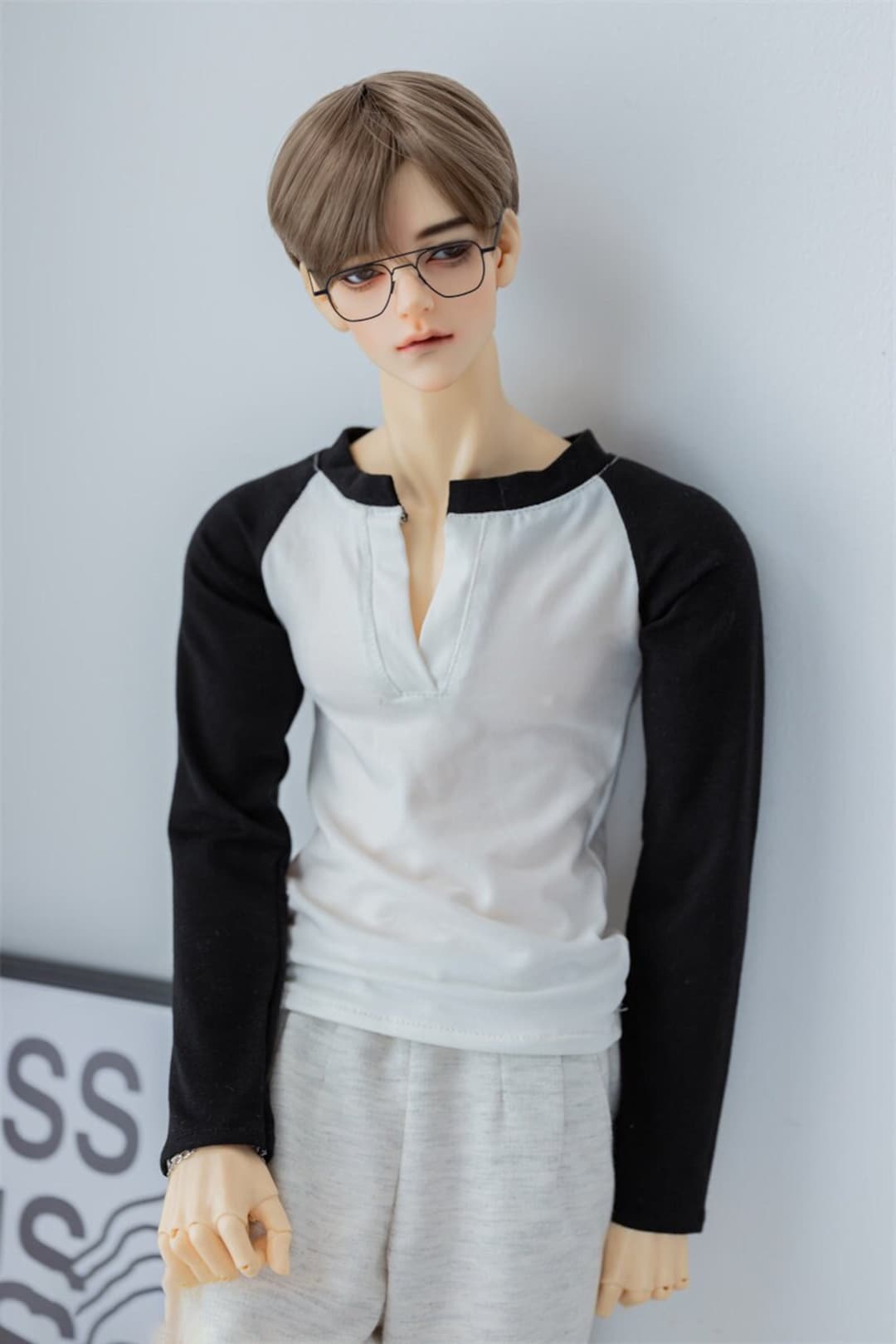 Boy Doll Slim Fit Patchwork V-neck Long-sleeved T-shirt for 1/3 Uncle ...