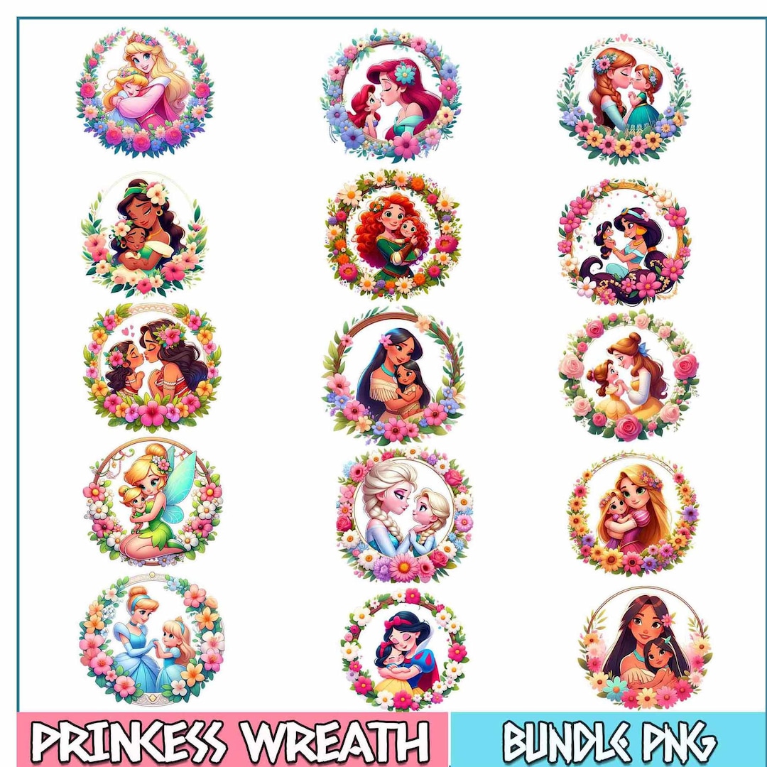 Floral Disney Princess Wreath Png, Wreath Watercolor, Wreath Graphic ...