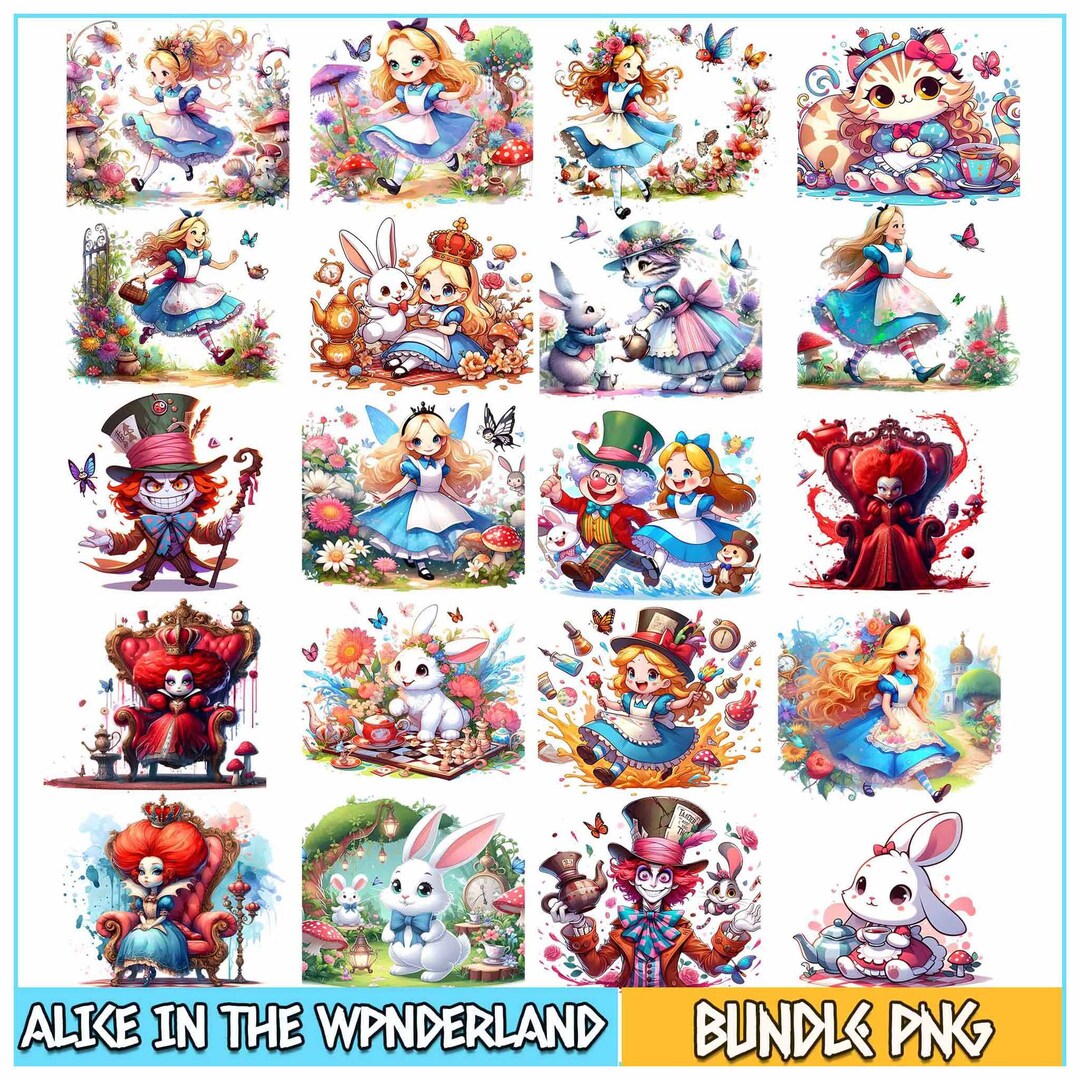 Alice in Wonderland Bundle PNG Digital Download Cute Alice Wonderland ...