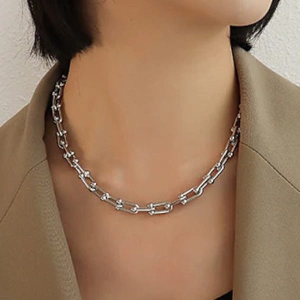 Silver Link Necklace - Etsy