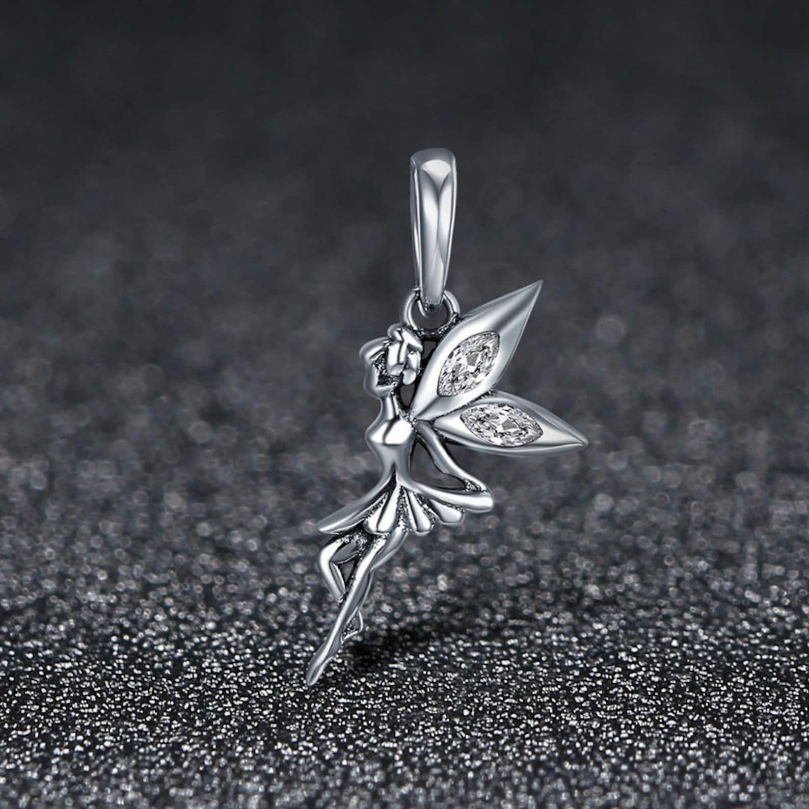 Sterling Silver Flying Angel Charm With CZ Silver Tinkerbell - Etsy