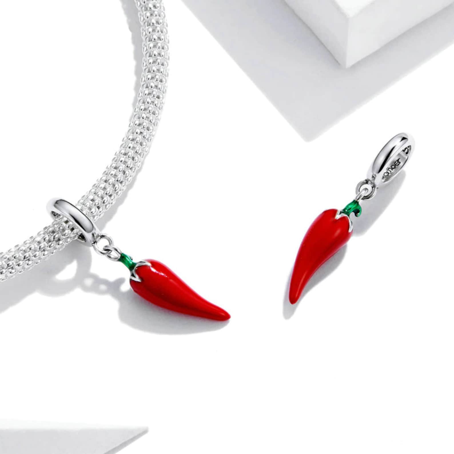 Sterling Silver Red Chili Pepper Charm & Avocado Charm Fits Pandora ...