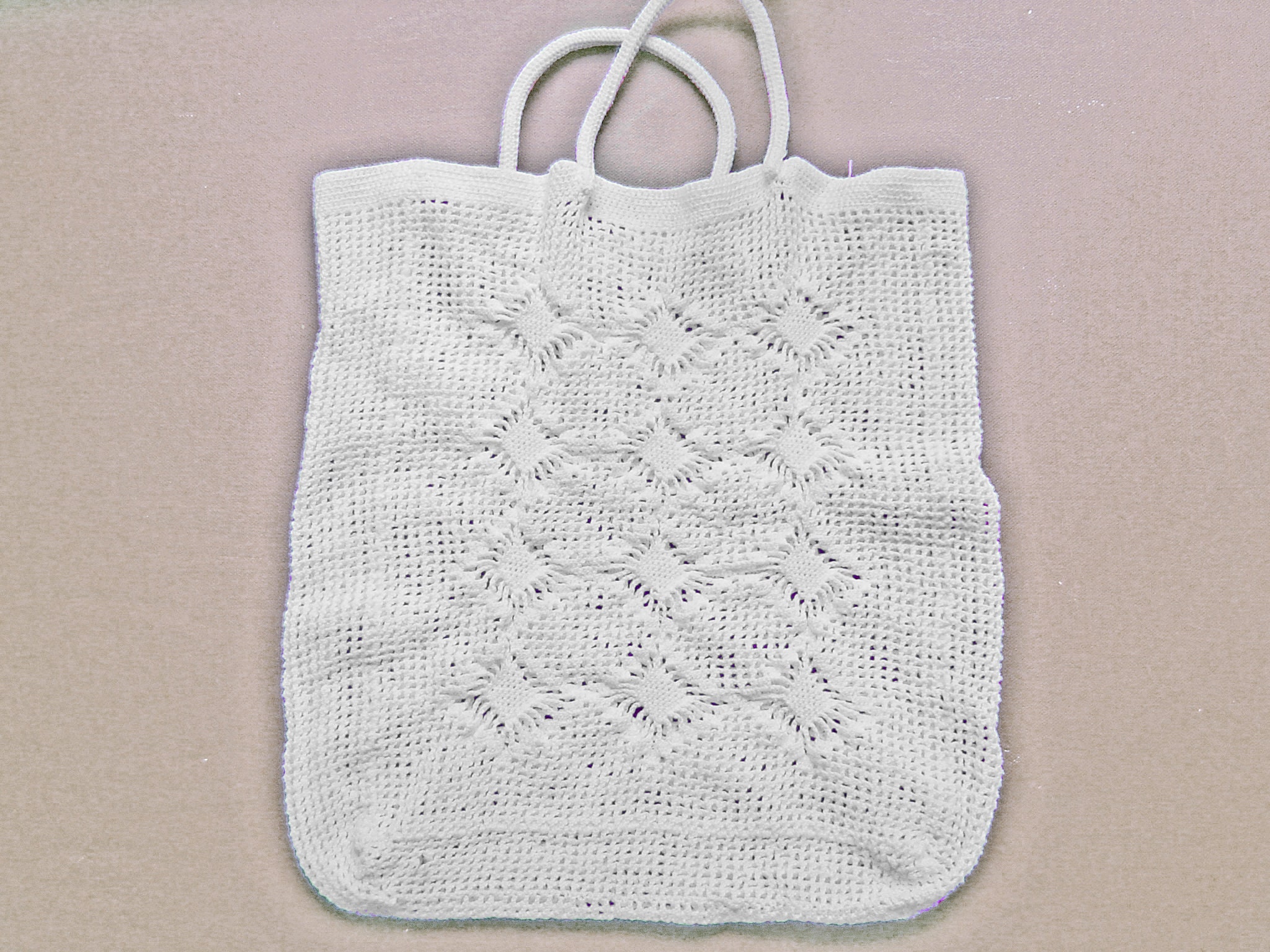 Vintage Crochet Bag White, Boho Bag Crocheted, Hippie Fashion 60s 70s ...