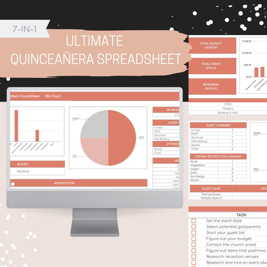 Quinceañera Planner Spreadsheet: Budget, Guest List, Seating Chart ...