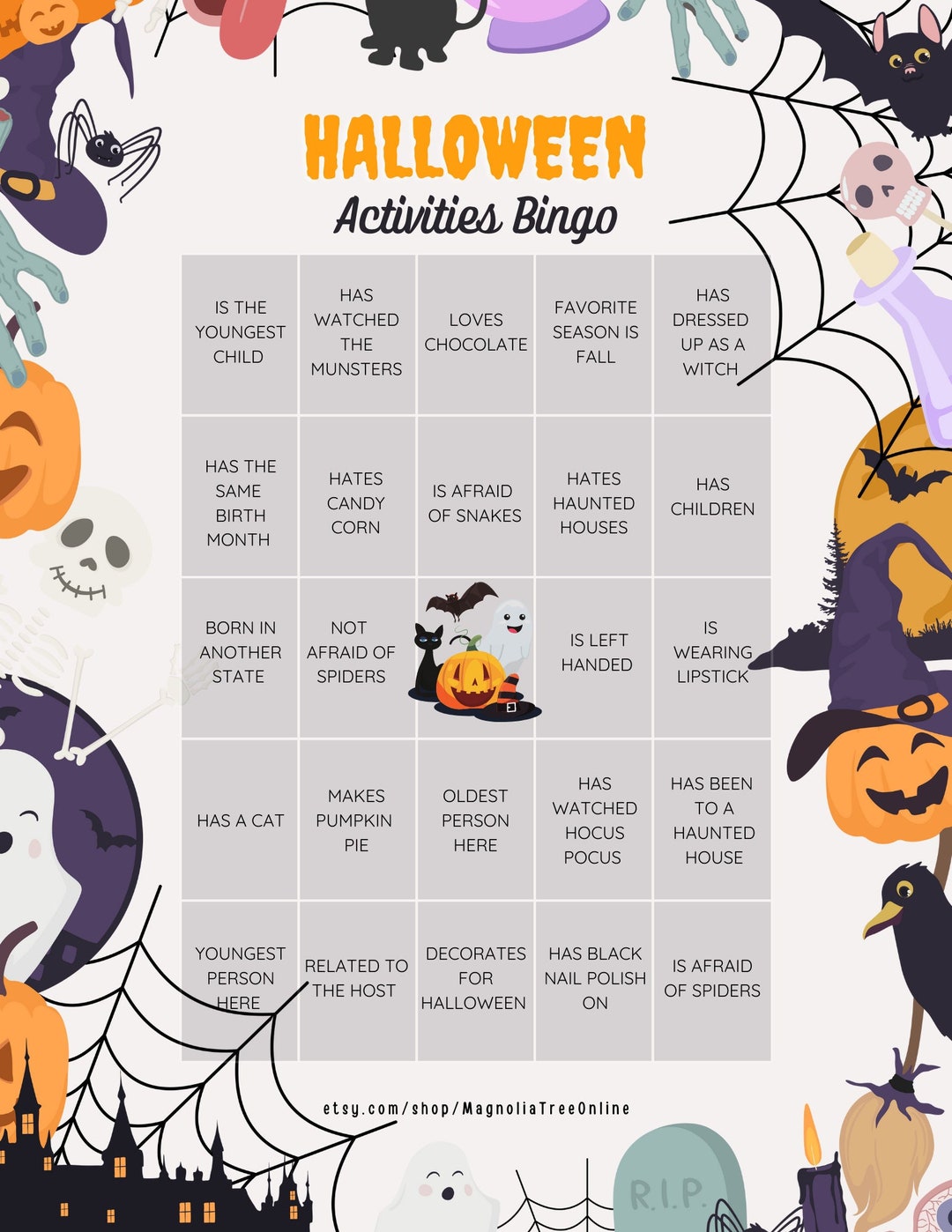 Halloween Find the Guest Bingo, Party Games, Halloween Game Printable ...