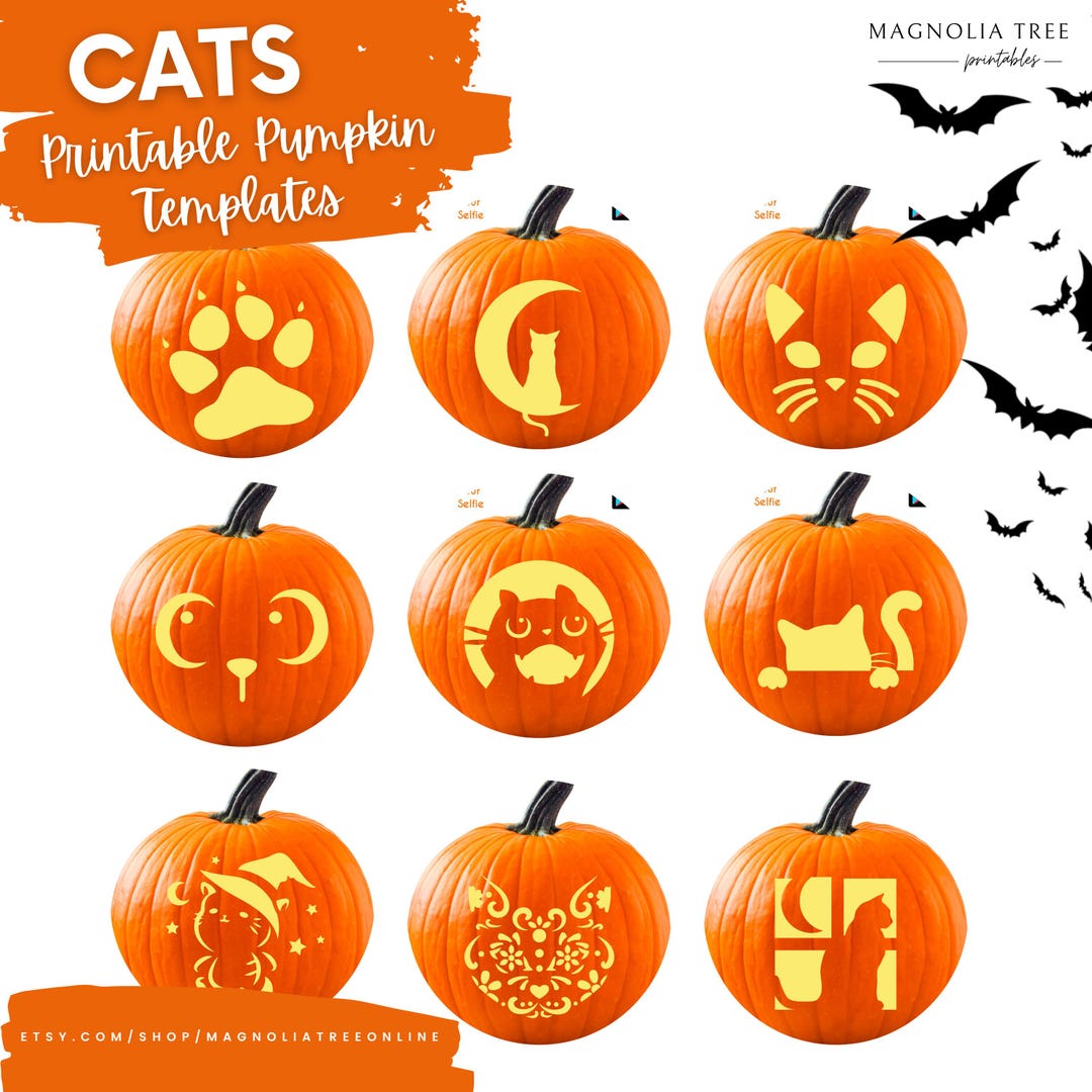 Cats Pumpkin Carving Templates Printable Halloween Cat Stencils ...