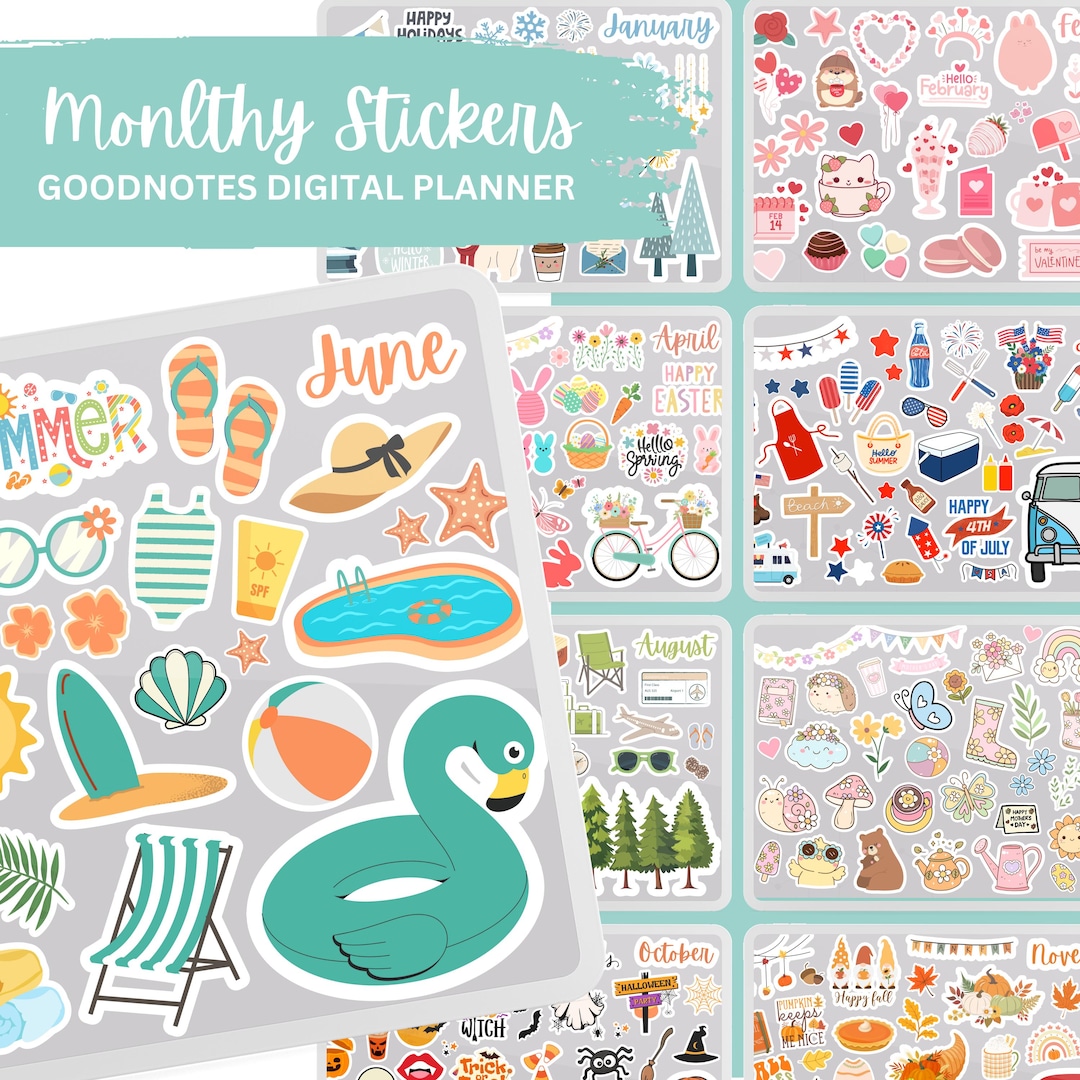 Monthly Digital Planner Stickers: Seasonal Goodnotes PNG Bundle - Etsy