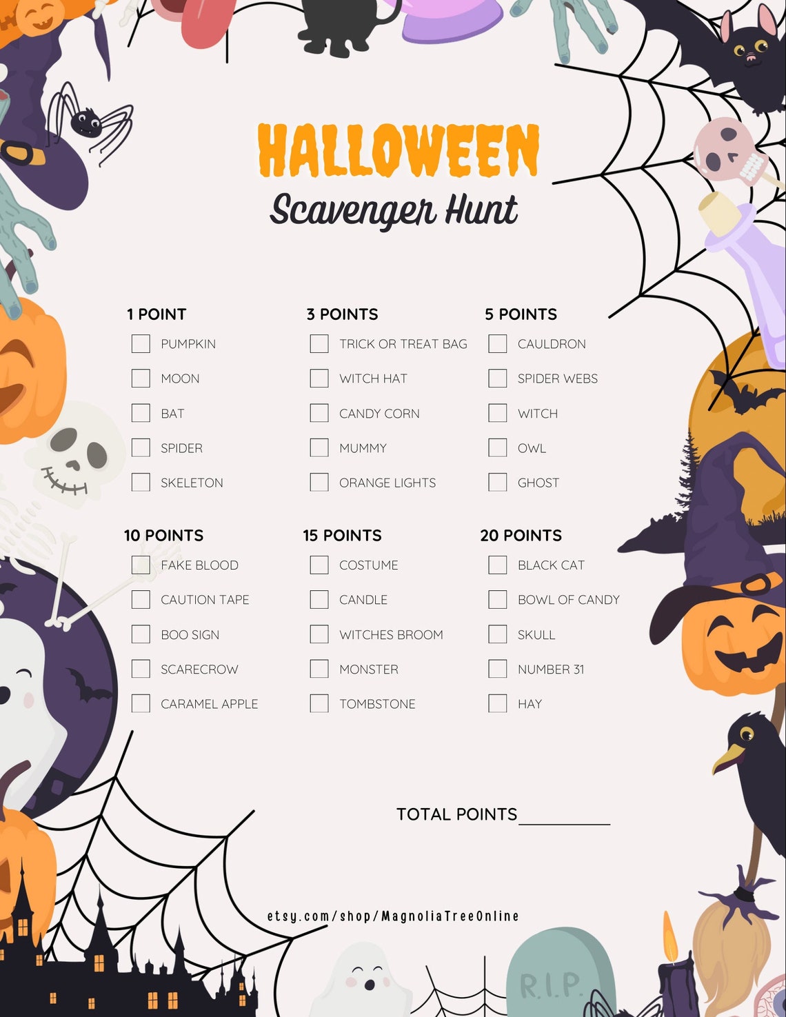 Halloween Scavenger Hunt PDF: Instant Download Family Game - Etsy