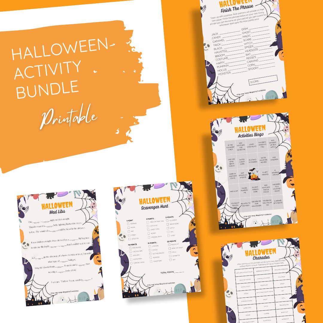 Printable Halloween Games Pack: Bingo, Mad Libs, Charades & More - Etsy