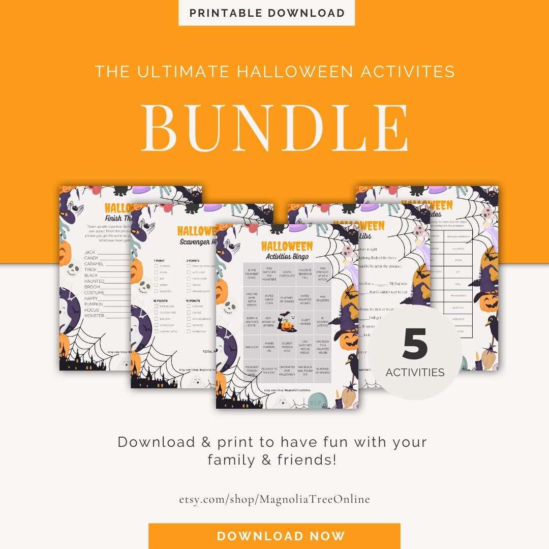 Printable Halloween Games Pack: Bingo, Mad Libs, Charades & More - Etsy
