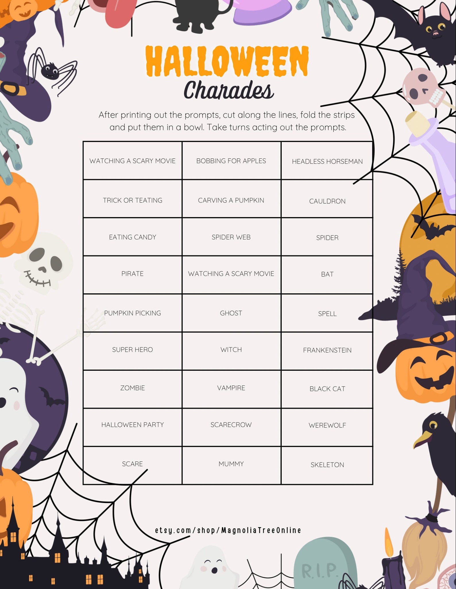 Halloween Charades: Fun & Spooky Printable Digital Game - Etsy